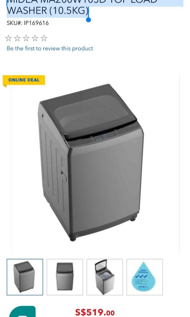 MIDEA MA200W105D TOP LOAD WASHER (10.5KG) Display set, TV & Home ...