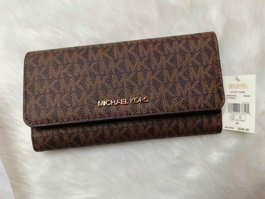 MK Large Trifold Wallet Mono Brown on Carousell