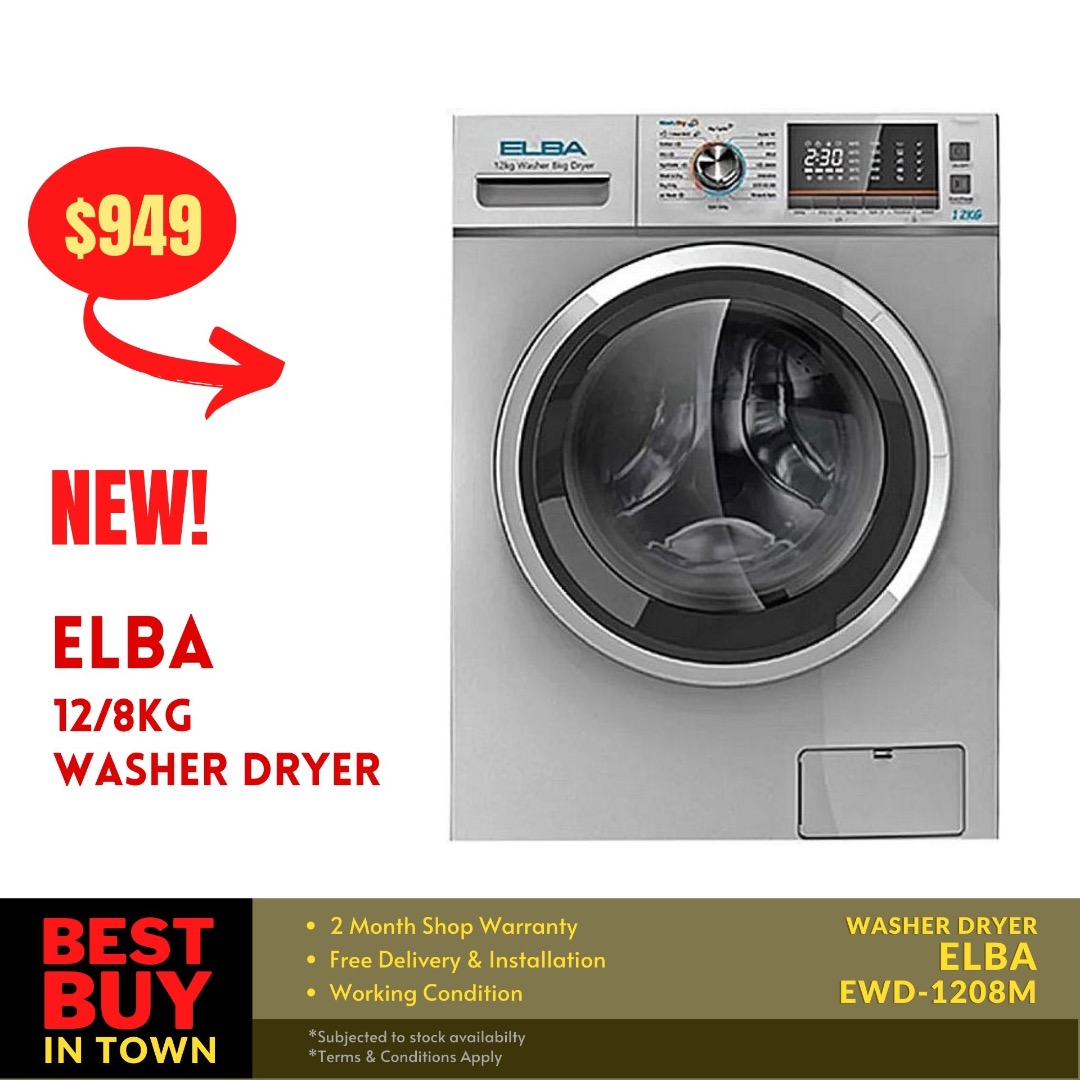 MUST BUY! NEW Elba 12/8KG Washer Dryer EWD-1208M, TV & Home Appliances ...