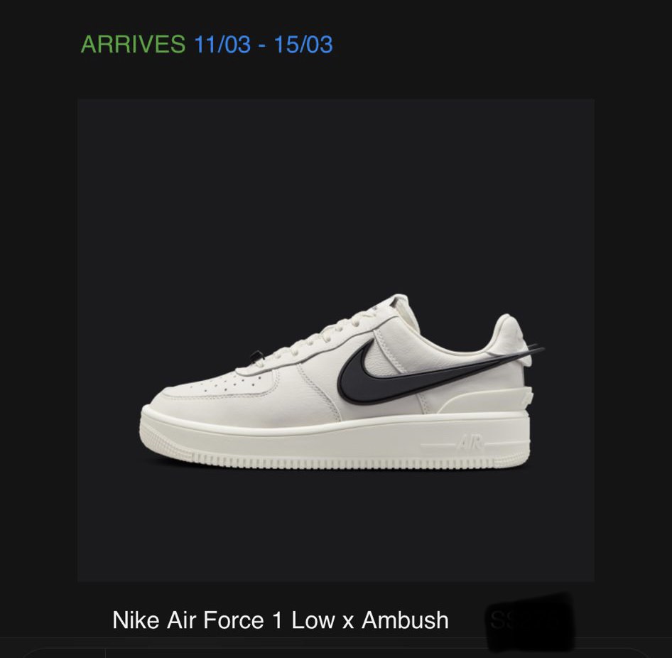 Nike x AMBUSH AF1 Air Force 1 Black & White US8.5 / US9, Men's Fashion ...