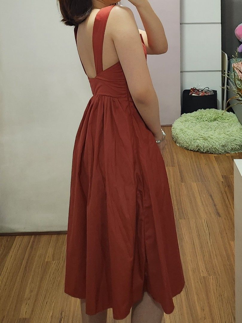 Pastel Red Square Neck Dress on Carousell