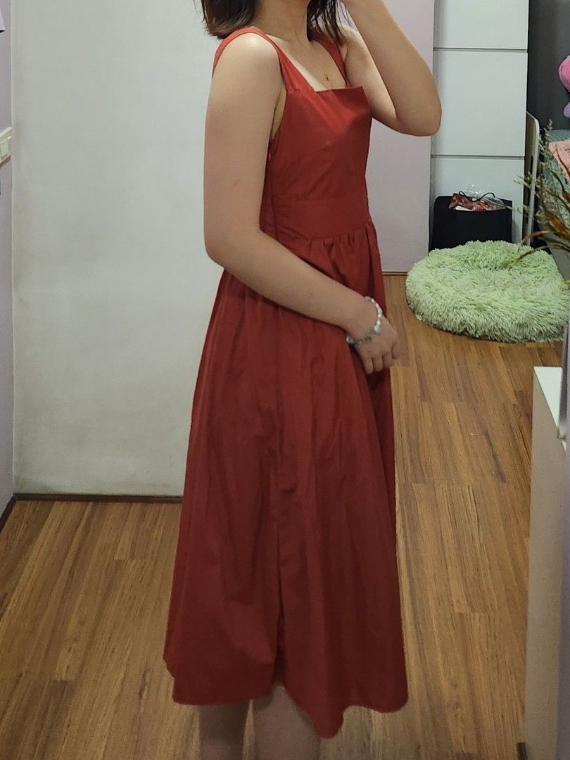 Pastel Red Square Neck Dress on Carousell