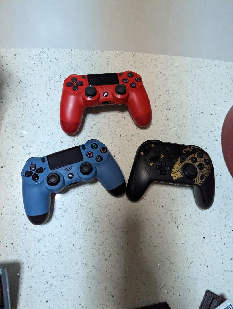 Ps4 controller blue and red and monster hunter switch pro authentic ...