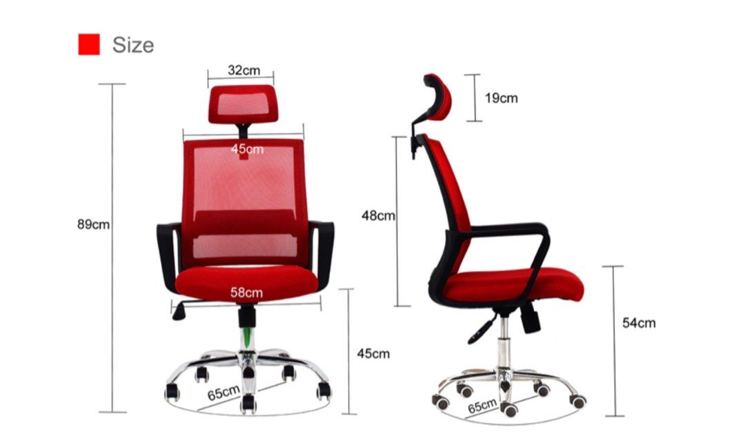Red Ofix Deluxe-45 High Back Mesh Office Chair, Furniture & Home Living ...