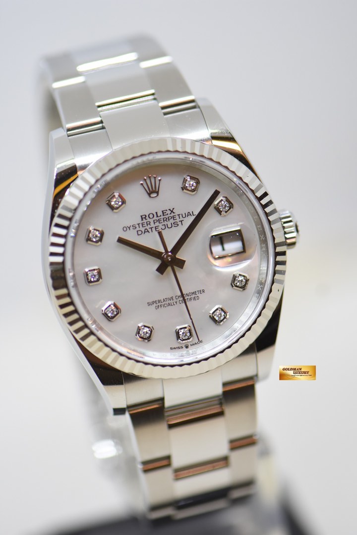 ROLEX OYSTER PERPETUAL 36mm STEEL IN OYSTER BRACELET MOP DIAMOND DIAL ...