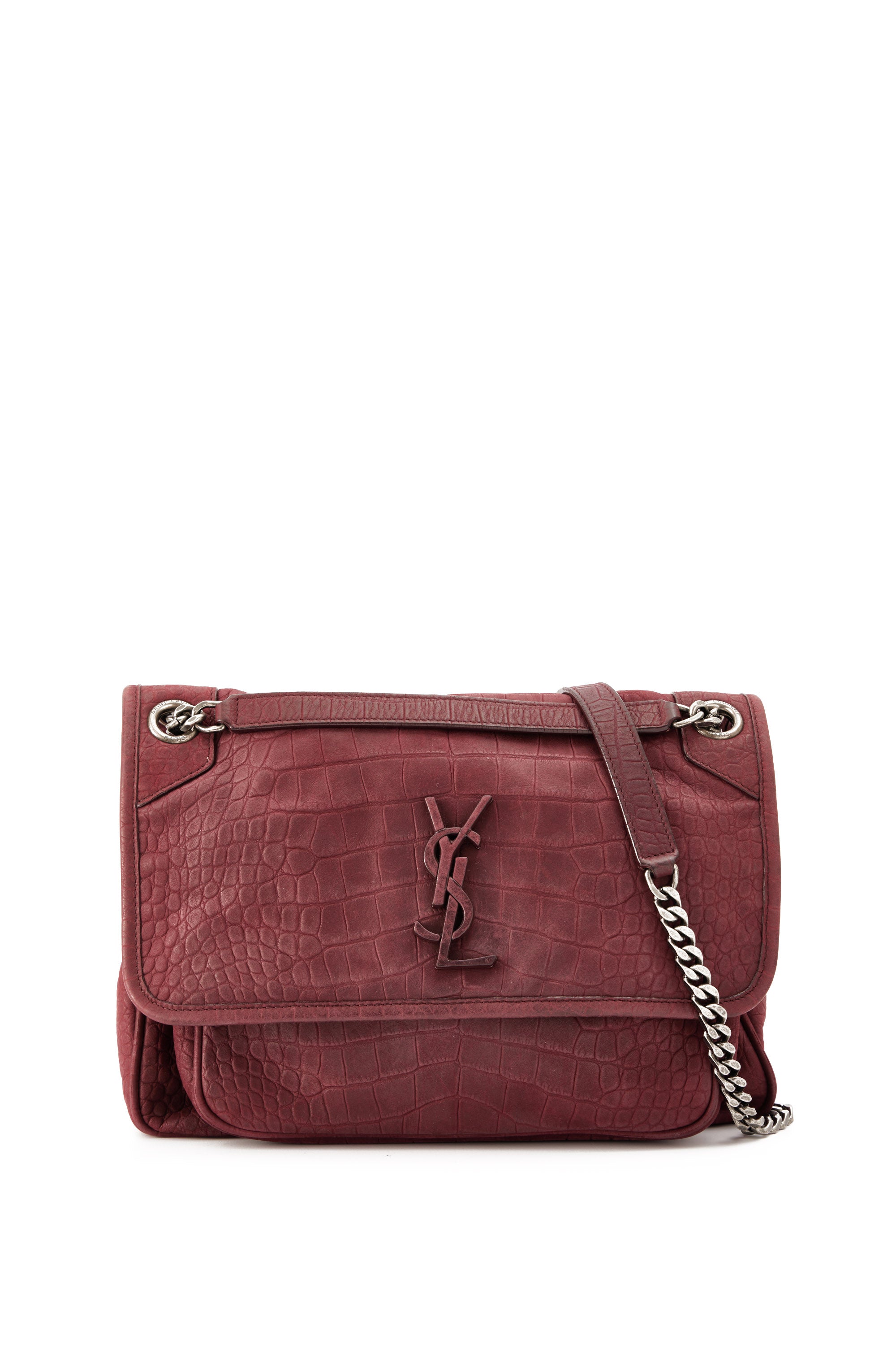 Saint Laurent YSL Niki Medium Shoulder Bag Embossed Crocodile Leather ...