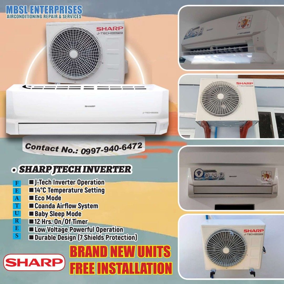 Sharp J Tech Inverter Split Type With Free Installation, TV & Home ...