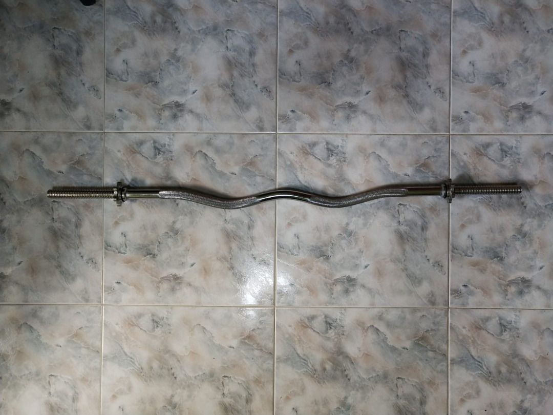 Standard EZ Curl Bar (1 inch) 1.2m (with collars)-Like New !, Sports ...