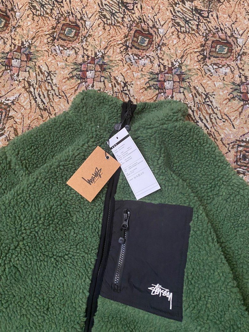 Stussy 8ball Sherpa Fleece Reversible Jacket Green on Carousell