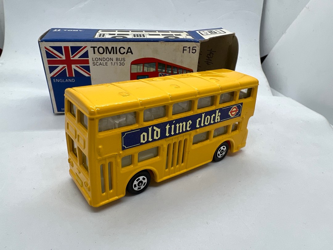 tomica tomy F15 1-12 old time clock yellow 黃色 雙層 巴士 london bus japan 日本 ...