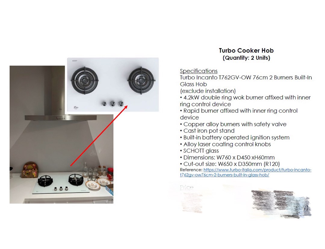 Turbo Cooker hob. T762GV-OW 76cm 2 burners built in glass hob. For City ...