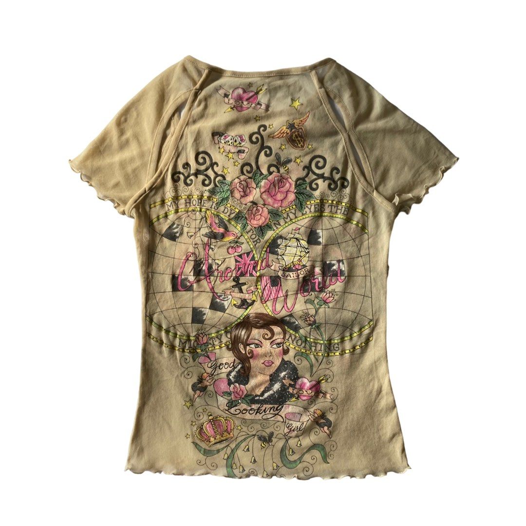 2000s graphic tattoo mesh cut out top | dior jean paul gaultier 90s 00s ...