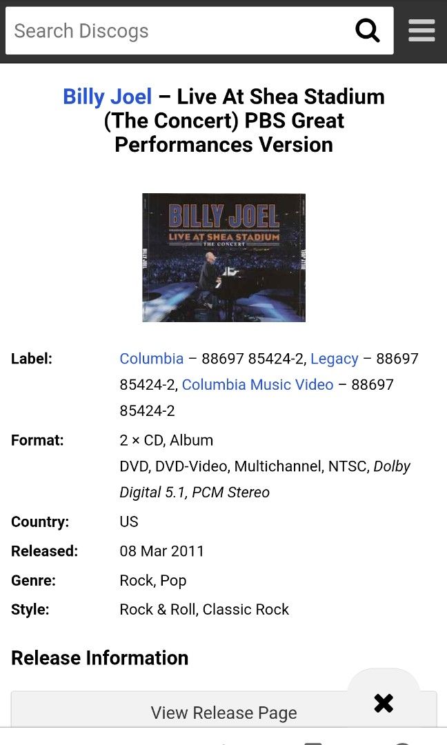 2 CD + 1 DVD POP / 2011 US PRESS - BILLY JOEL _ LIVE AT SHEA STADIUM ...