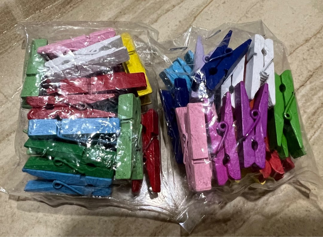 Coloured Wooden Clips / Pegs, Hobbies & Toys, Stationery & Craft, Craft ...