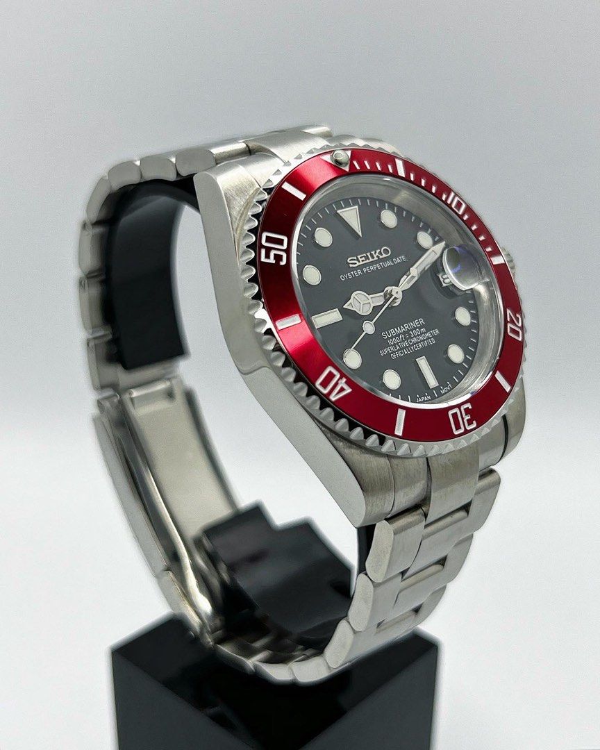 Custom Seiko Mod Red Bezel Submariner in 40mm, Men's Fashion, Watches ...