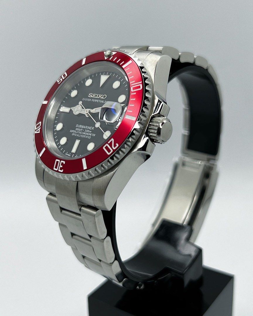 Custom Seiko Mod Red Bezel Submariner in 40mm, Men's Fashion, Watches ...
