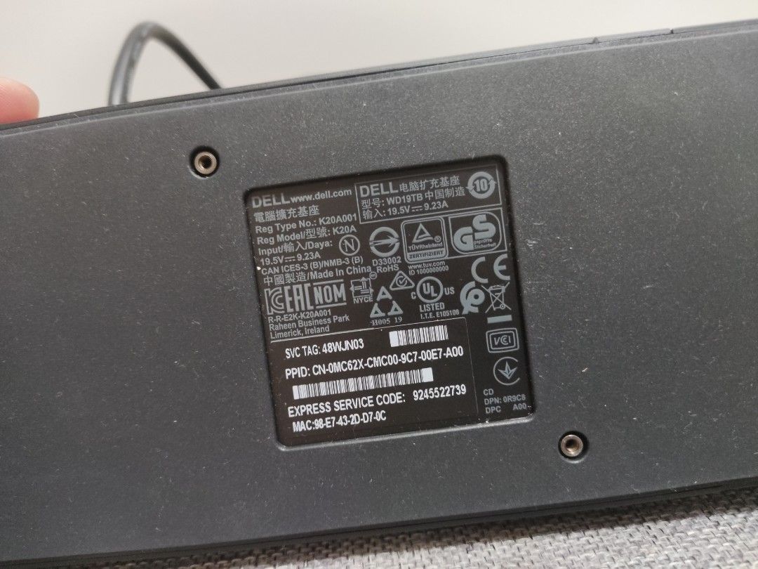 Dell Docking Station K20A Thunderbolt With 180W AC Adapter, Computers ...