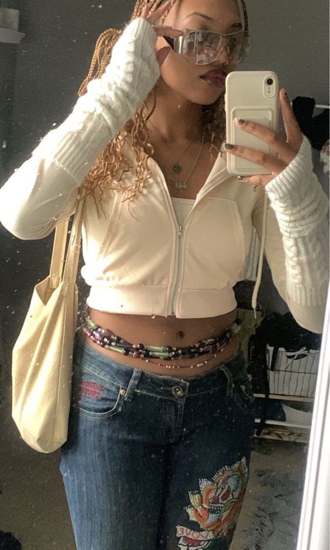 Early 2000s embellished bling cropped hoodie jacket | 00s y2k 90s rock ...