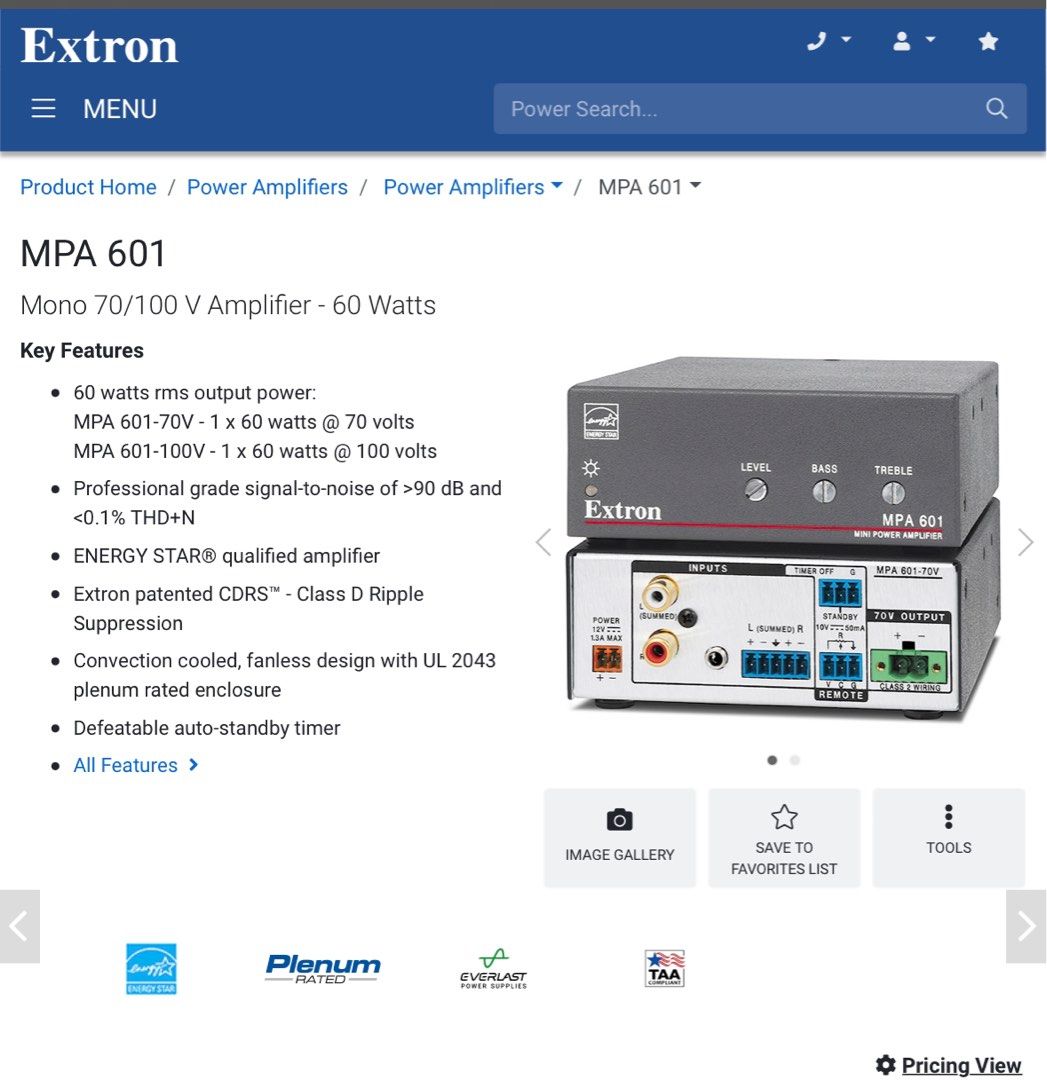 Extron MPA 601 70V amplifier, Audio, Soundbars, Speakers & Amplifiers ...