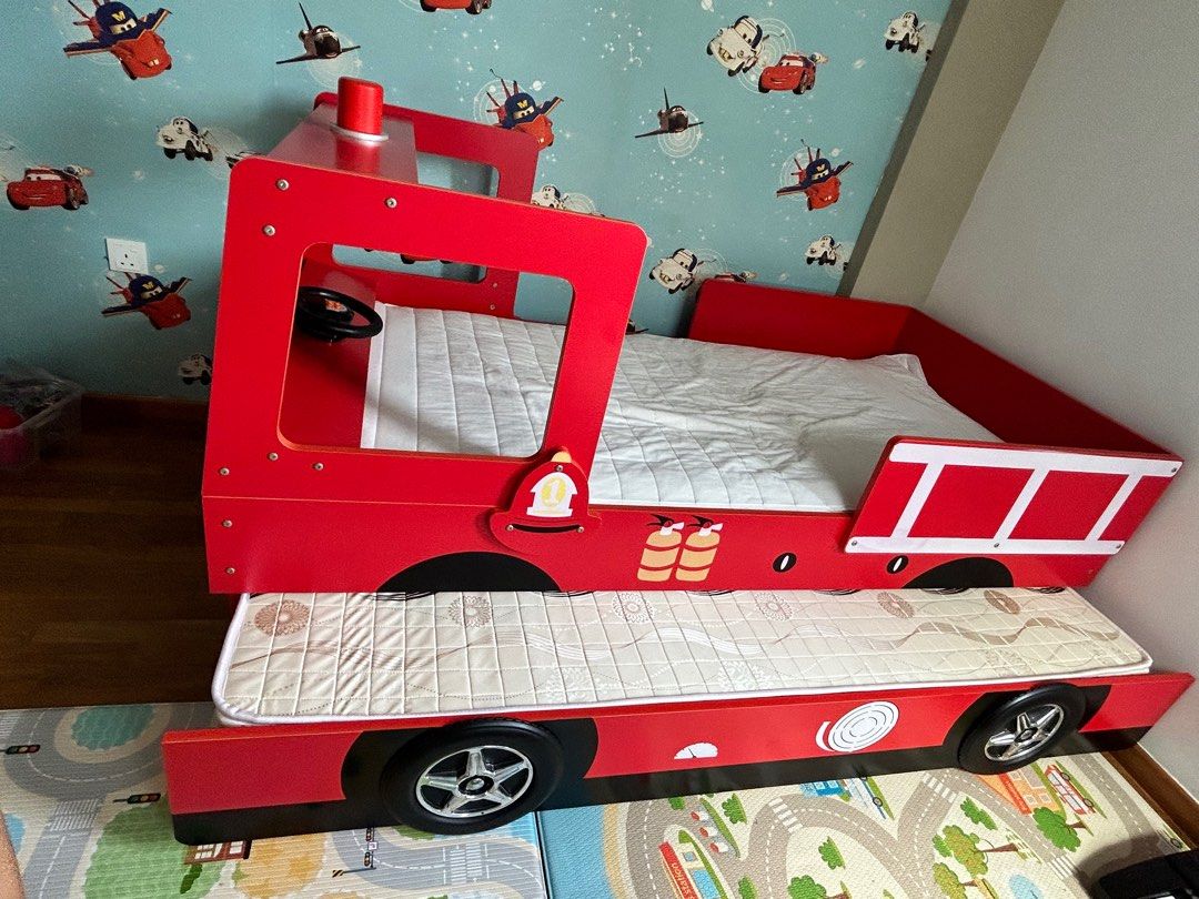 Fire engine bed with under bed, Furniture & Home Living, Furniture, Bed ...