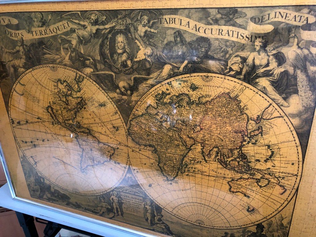 Framed Old world map mappe monde puzzle art piece on Carousell