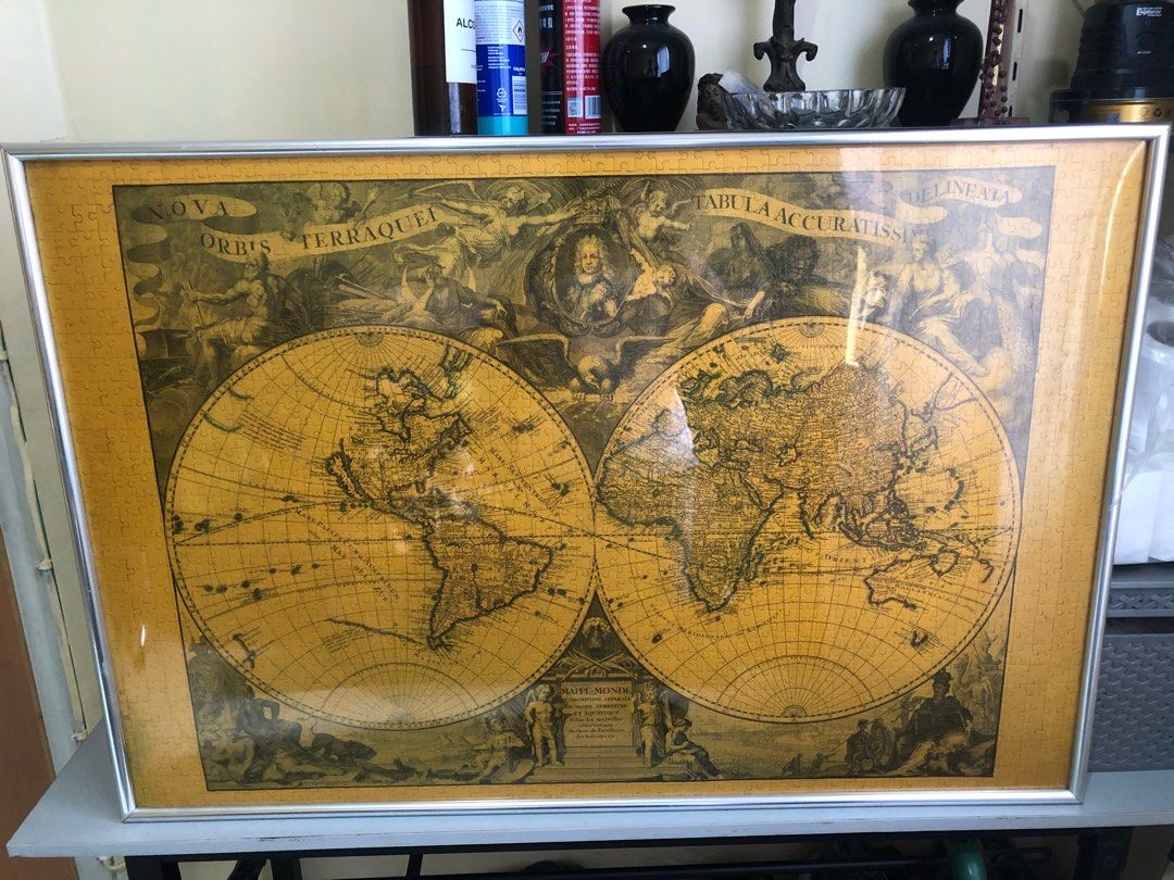 Framed Old world map mappe monde puzzle art piece on Carousell