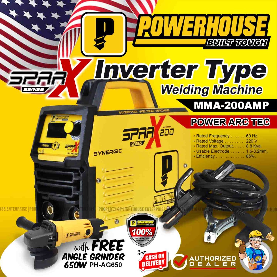 (FREE GRINDER) POWERHOUSE USA 200A Synergic Inverter Type Welding ...