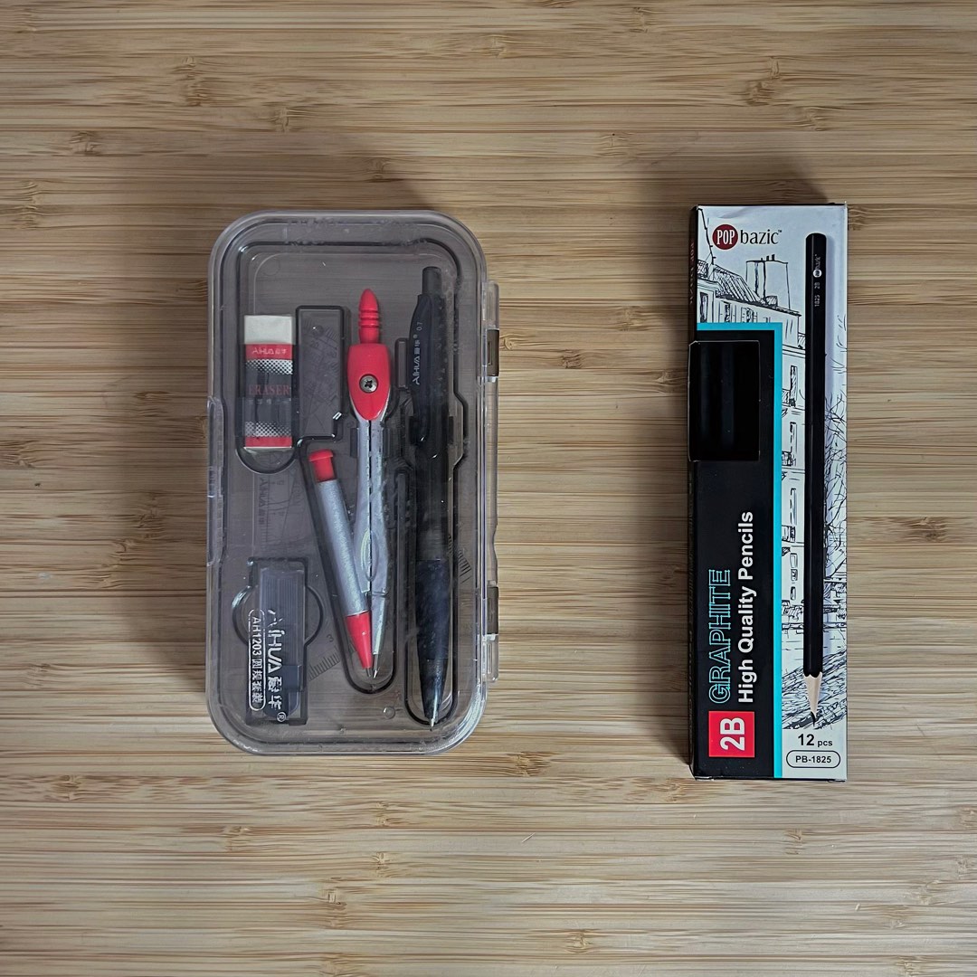 FREE Geometry Set + 2B Pencils, Hobbies & Toys, Stationery & Craft ...