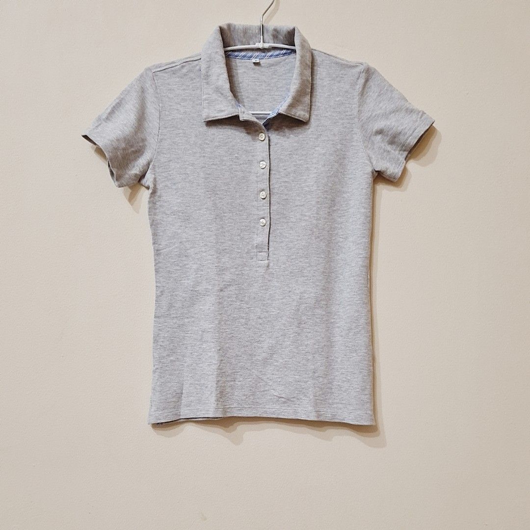 KAOS POLO KANCING DEPAN DADA KERAH FORMAL LENGAN PENDEK WARNA ABU MISTY ...