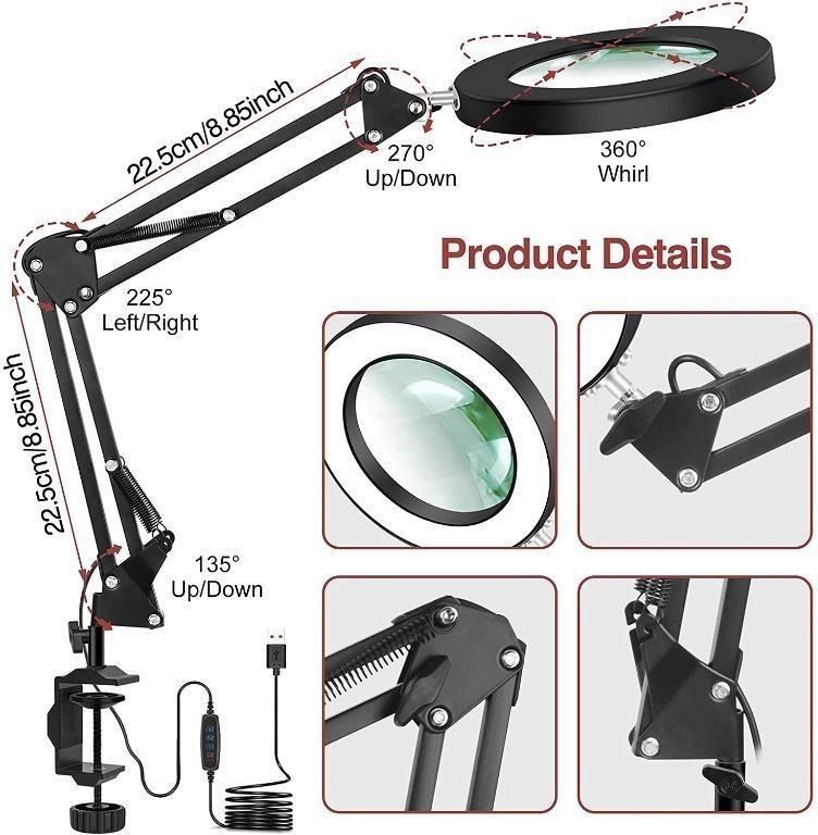 LED Magnifying Lamp with Clamp, NEWACALOX Dimmable Super Bright 3 ...