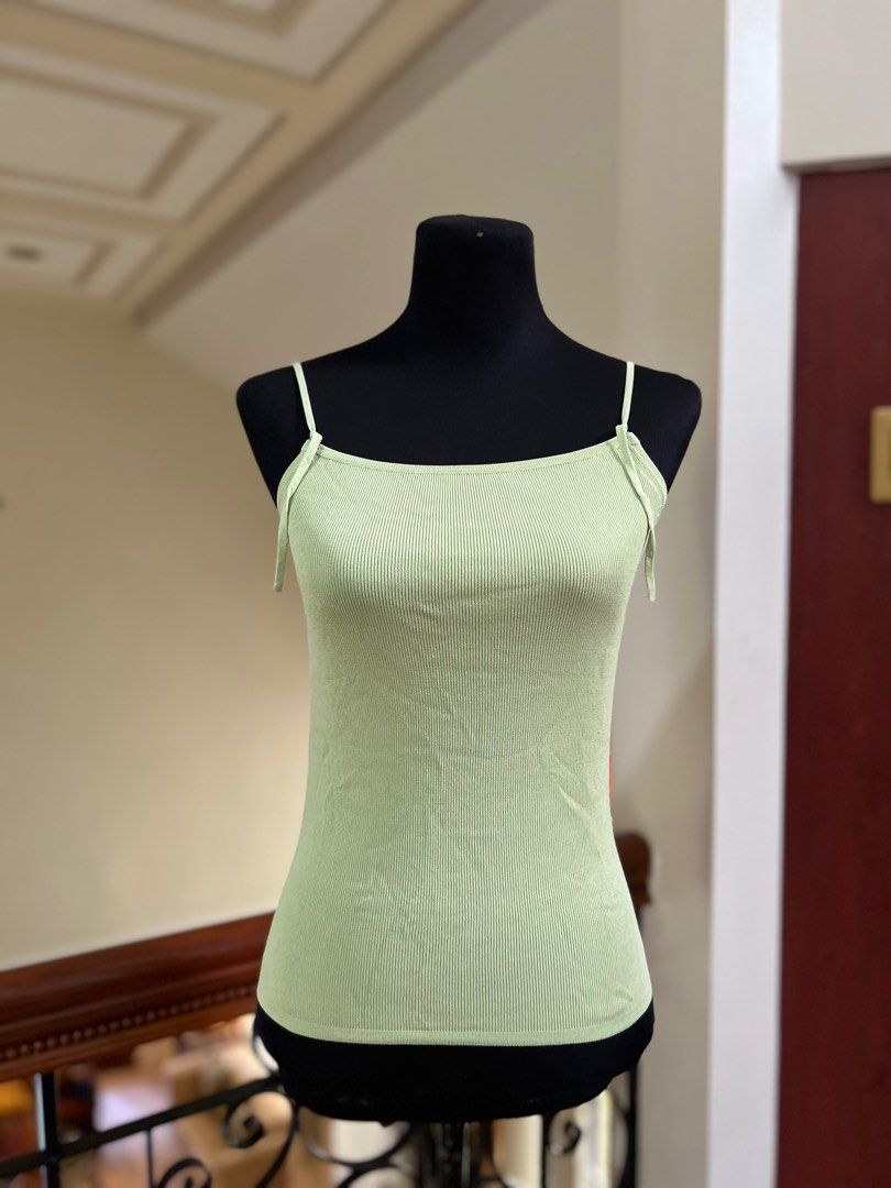 Lime green spaghetti strap top stretchable, Women's Fashion, Tops ...