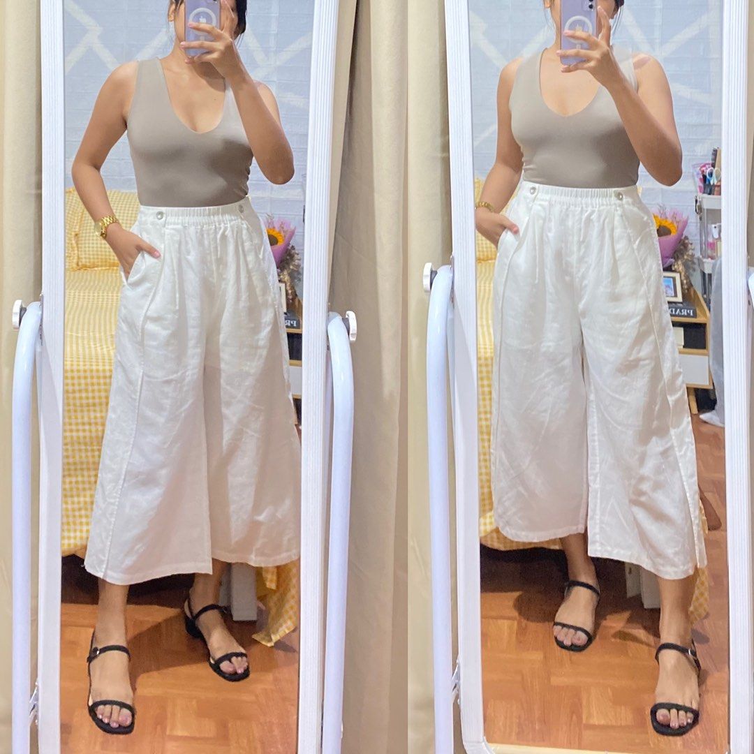 Linen White Squarepants, Women's Fashion, Bottoms, Other Bottoms on ...