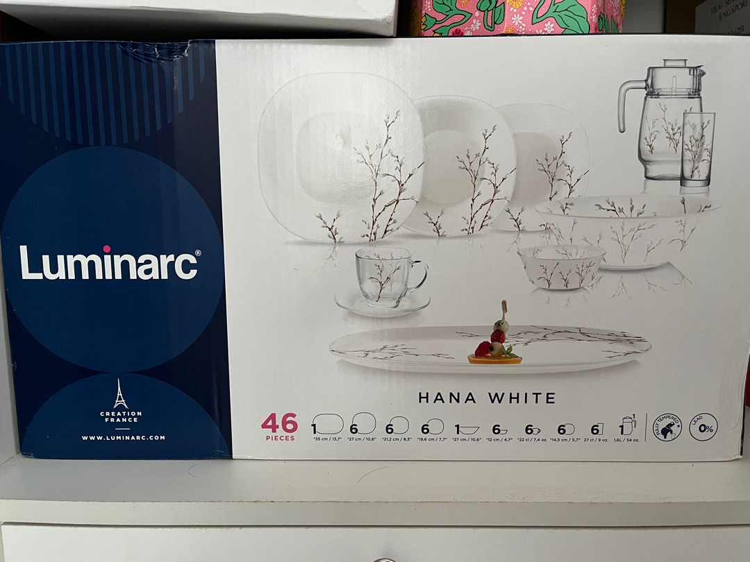 Luminarc dinner set in Hana White 46pcs, Furniture & Home Living ...