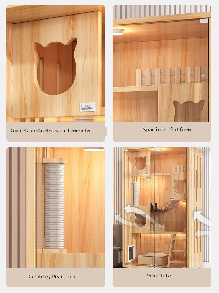 Luxury Indoor Cat Condo With Free Space And Scratching Post Solid Wood ...