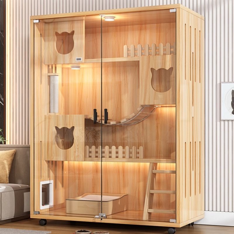 Luxury Indoor Cat Condo With Free Space And Scratching Post Solid Wood ...