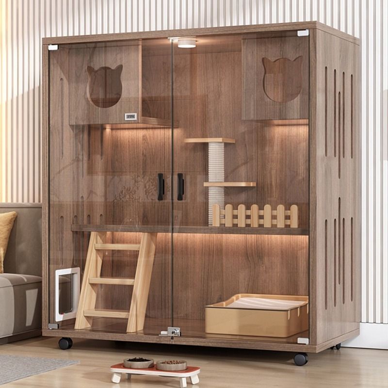 Luxury Indoor Cat Condo With Free Space And Scratching Post Solid Wood ...