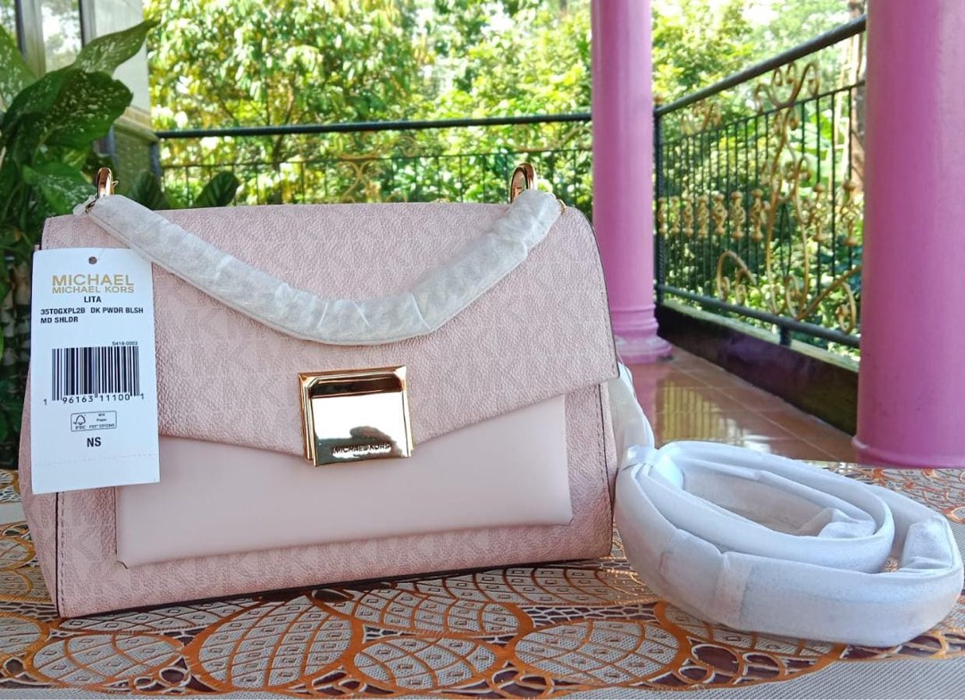 Michael kore Signature Lita Medium Shoulder Bag Dark Powder Blush ...