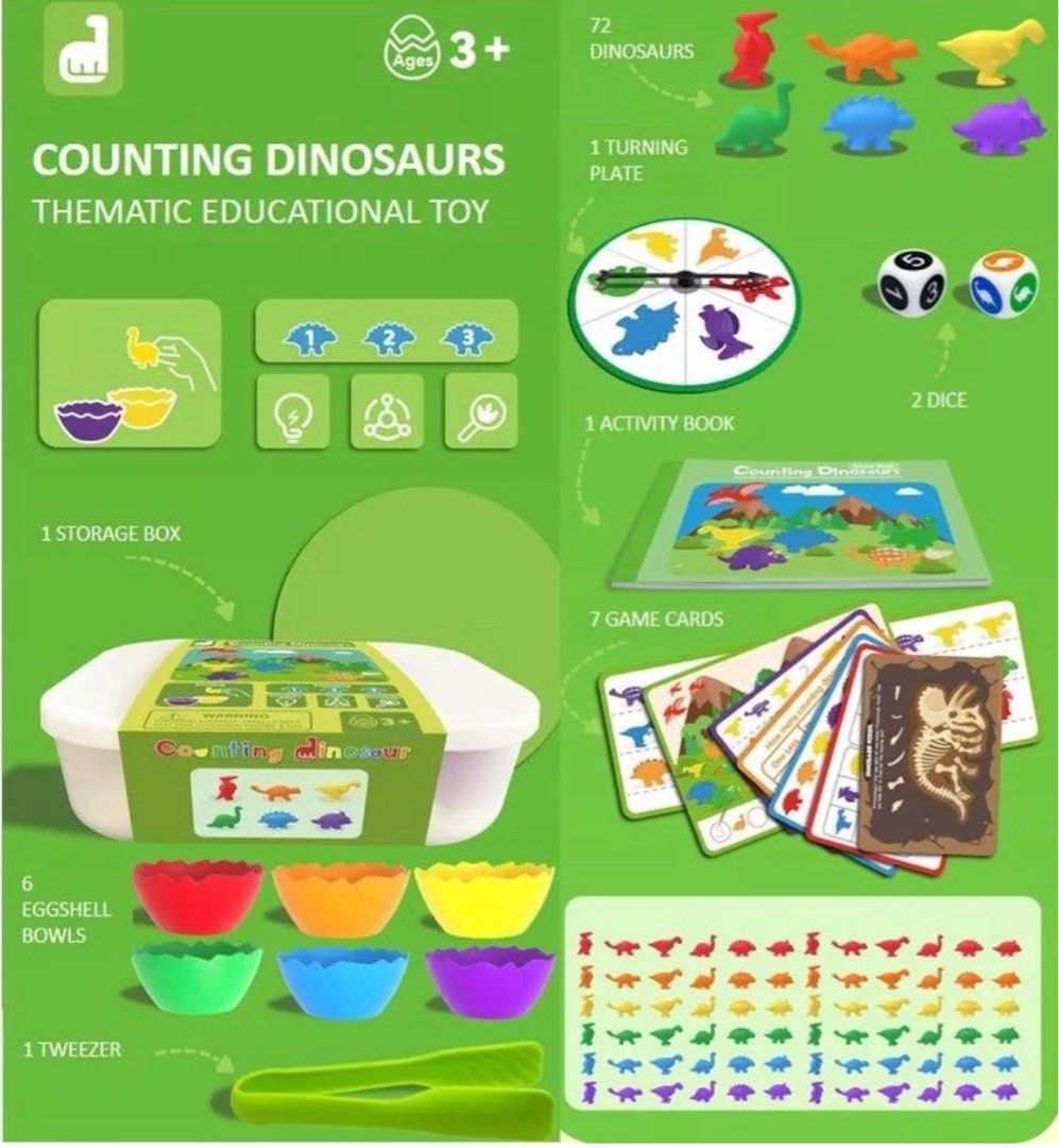 Montessori 72pc Rainbow Counting Dinosaurs Play Kit, Hobbies & Toys ...