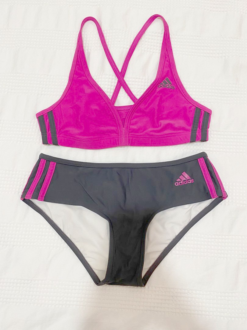 Original Adidas Sporty Bikini Set, Pink Gray, Women's Fashion, Swimwear ...