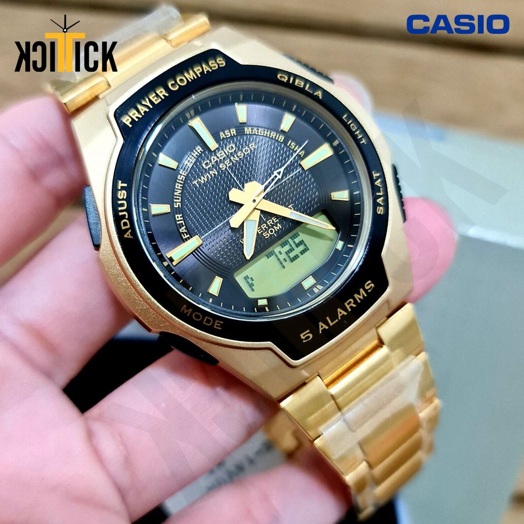 Original Casio CPW-500HG-1AVDR Gold Stainless Steel Prayer Compass ...