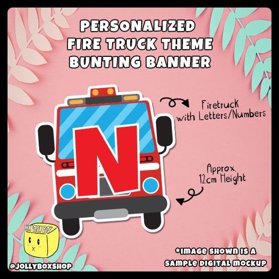 Personalized Fire Trucks with Cute Firefigters Bunting Banner For Party ...
