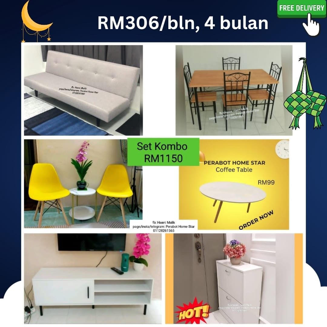 [PROMO RAYA] SET KOMBO (SOFA+MEJA MAKAN+MEJA KERUSI KOPI+KABINET TV ...