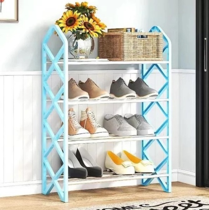 Rak Sepatu STAINLESS Model Silang Zigzag 4 Tingkat Susun Rak Storage ...