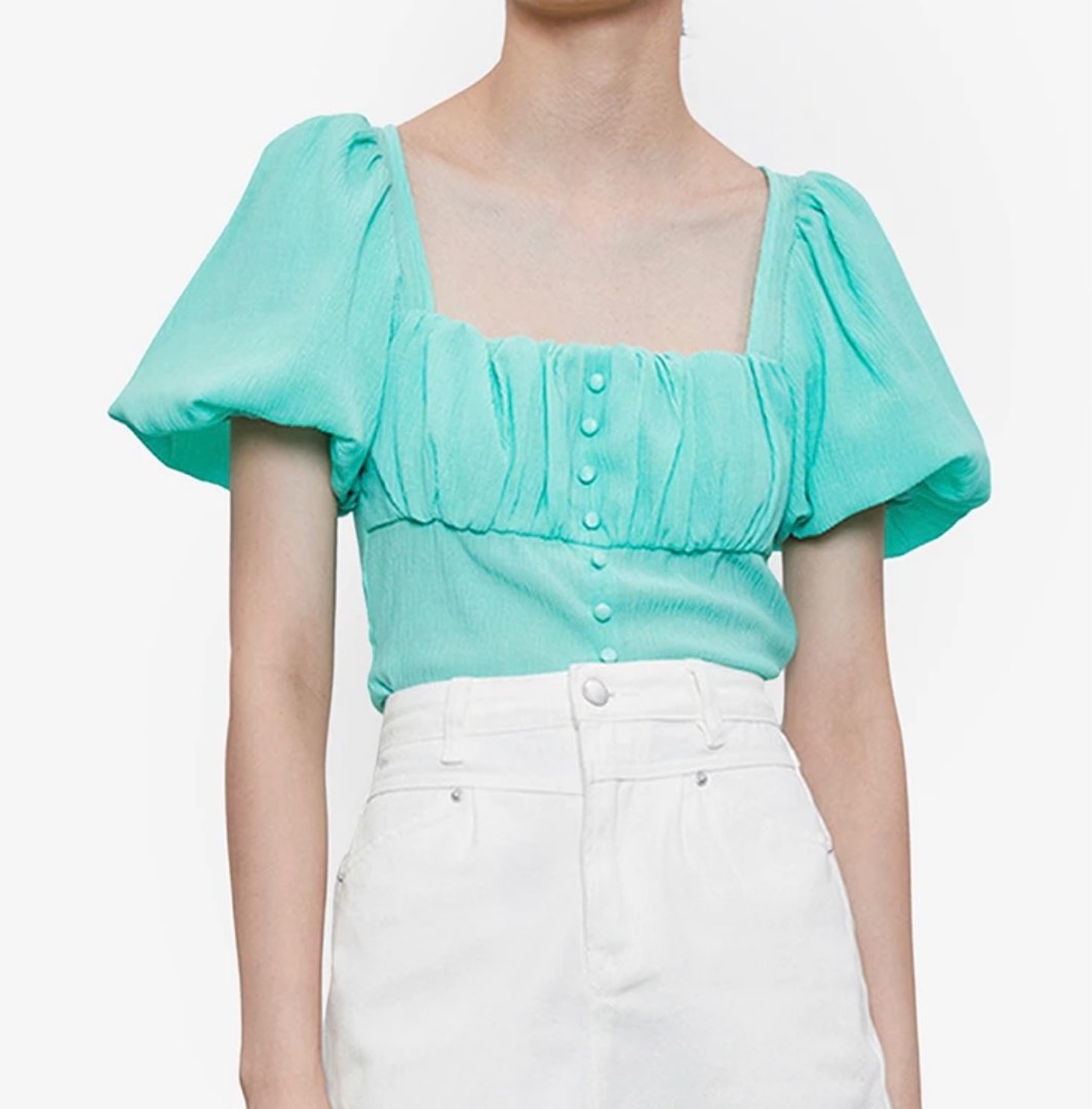 Ruched Puff Sleeve Crop Top Womens Fashion Tops Blouses On Carousell