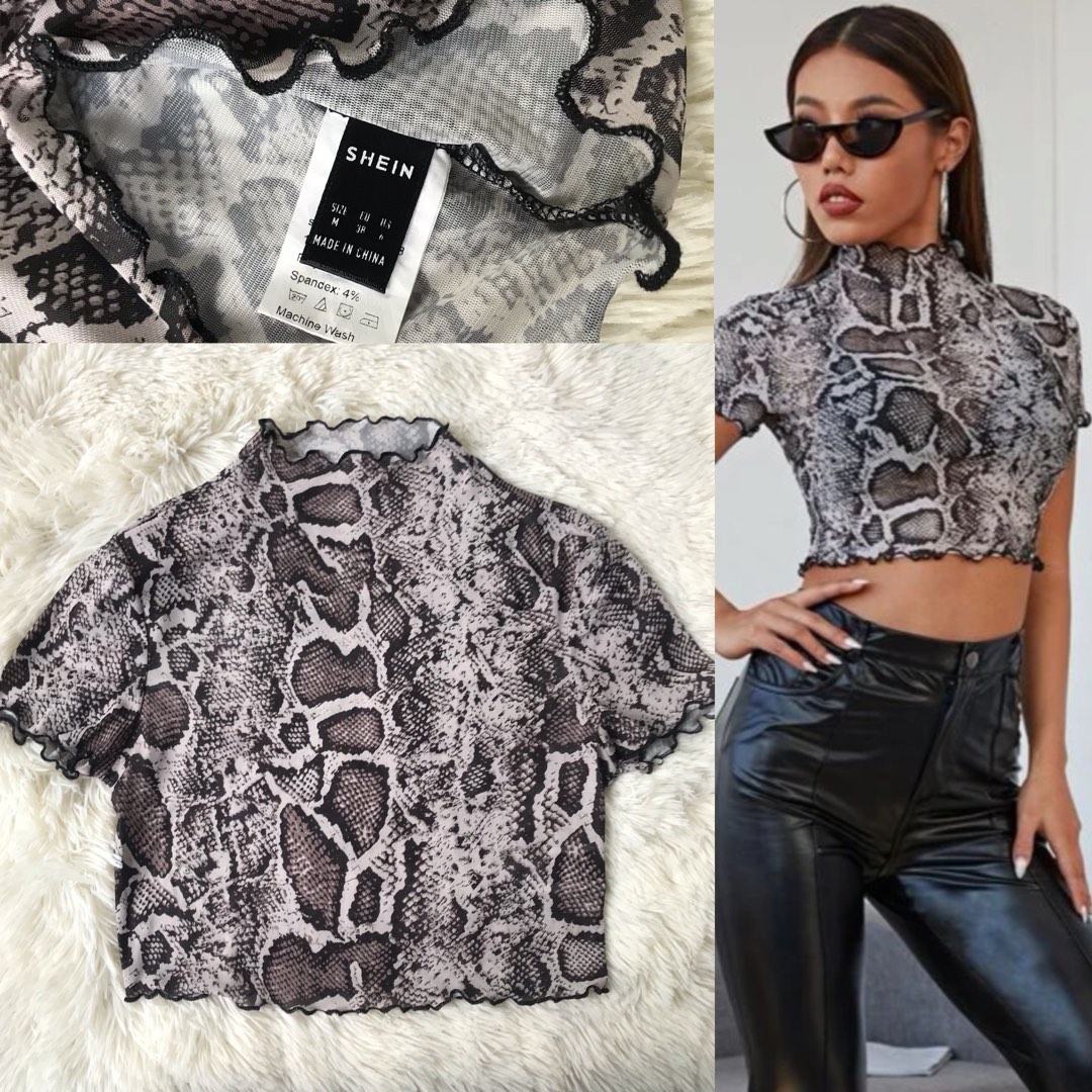 Shein snake skin mesh top, Women's Fashion, Tops, Blouses on Carousell