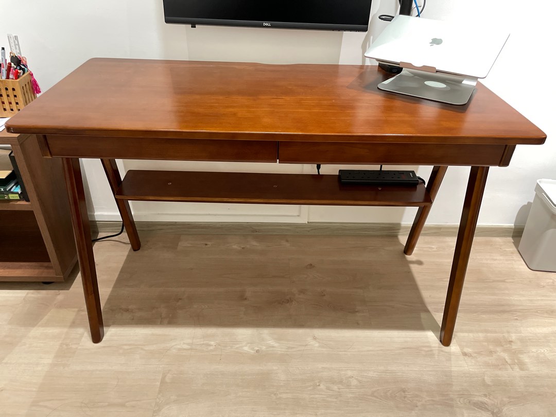 Solid wood study / work desk (walnut colour), Furniture & Home Living ...