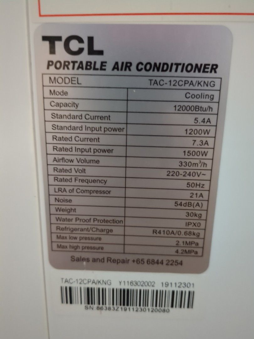 Tcl Portable aircon 12000BTU, TV & Home Appliances, Air Conditioners ...