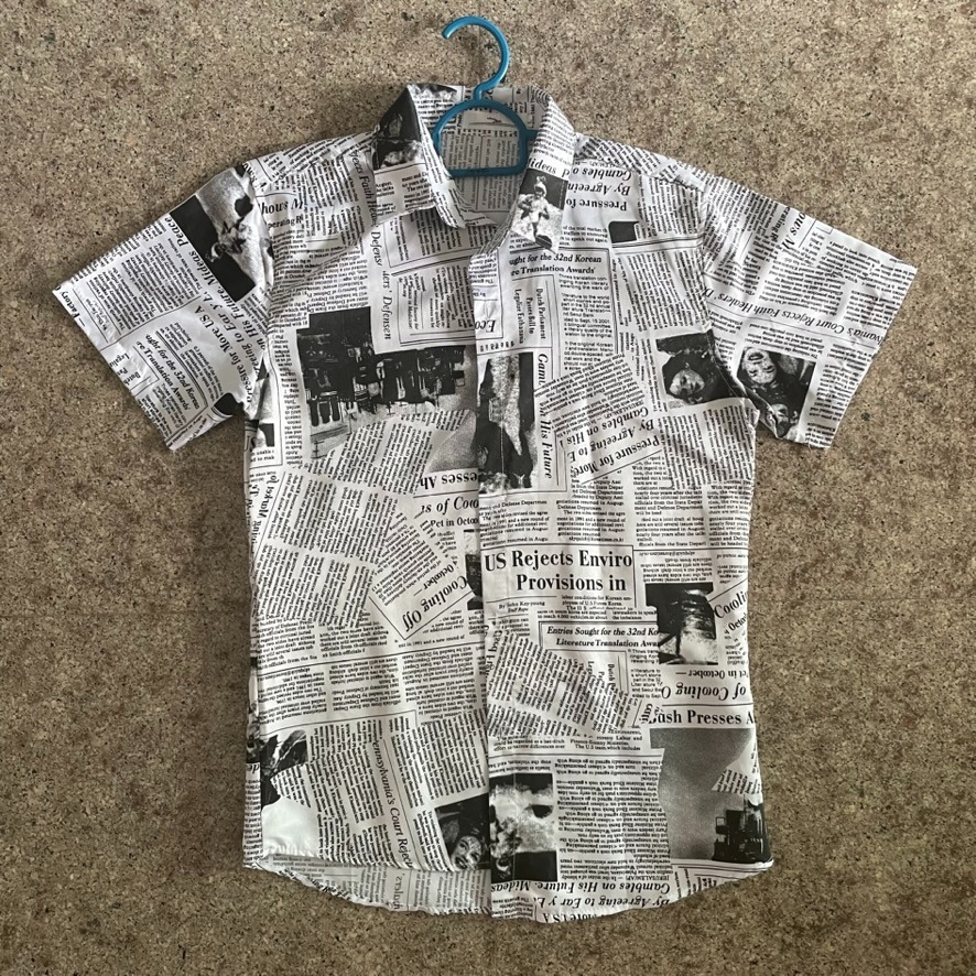 White Newspaper Print Short Sleeved Button-up Shirt (Men), Men's ...