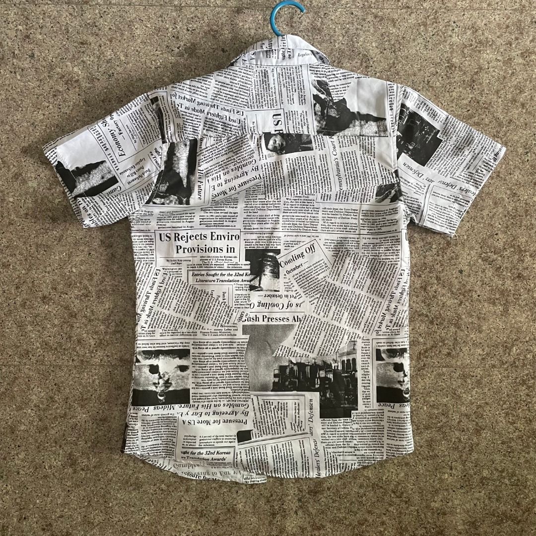 White Newspaper Print Short Sleeved Button-up Shirt (Men), Men's Fashion, Tops & Sets, Formal ...