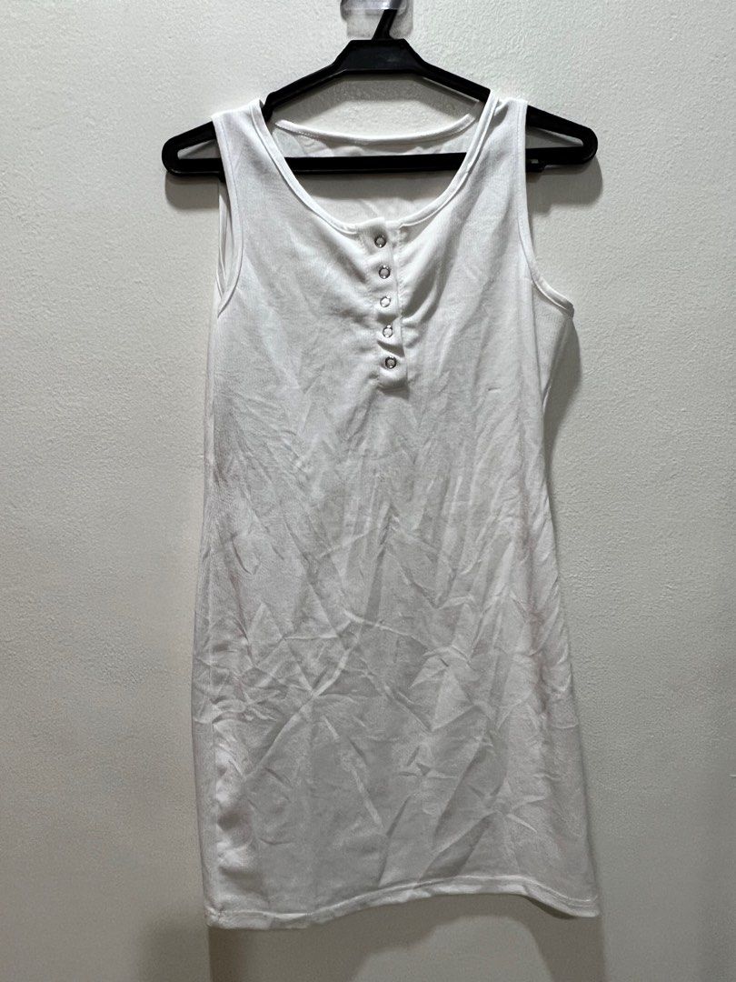 White Rib-knit Sando Dress, Women's Fashion, Dresses & Sets, Dresses on ...